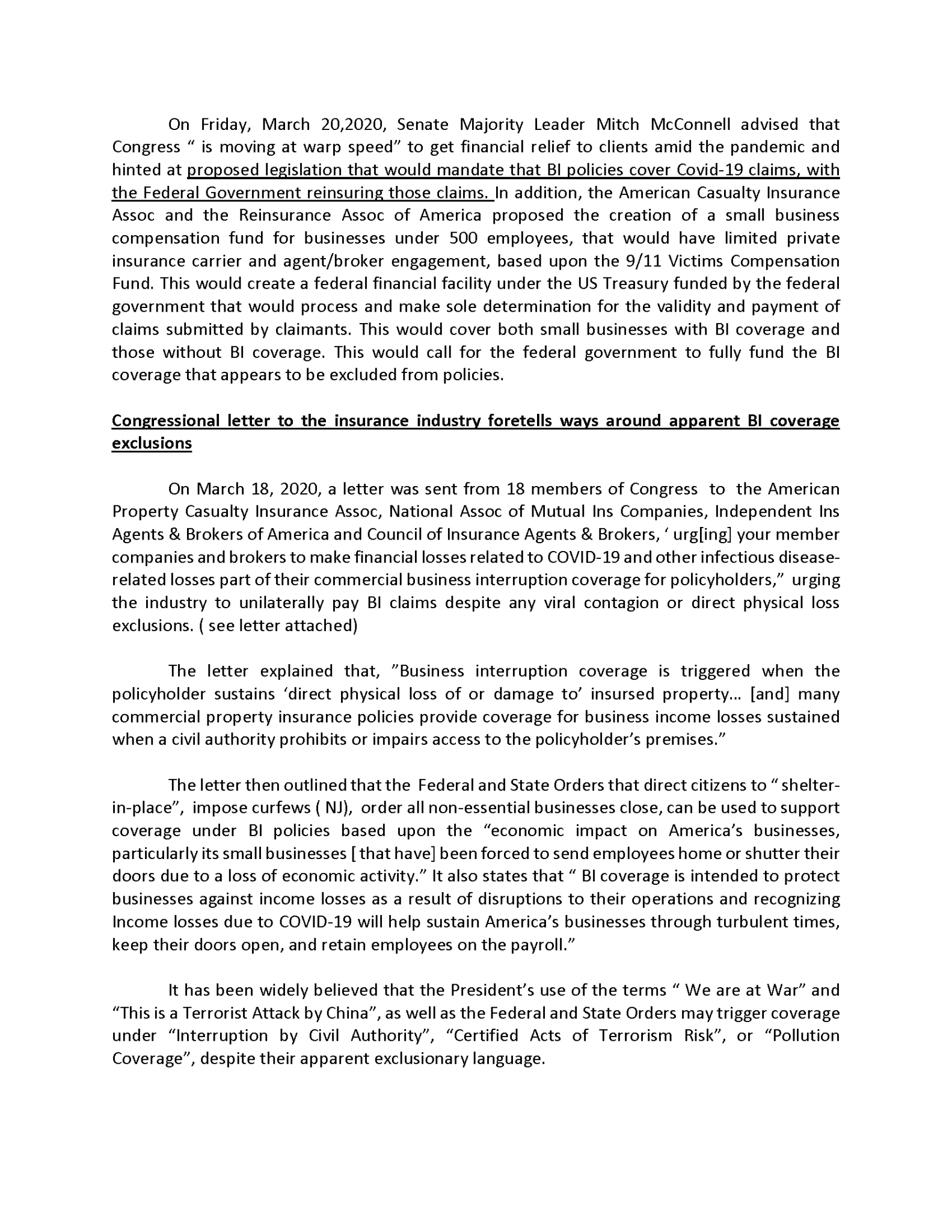 COVID-19 BUSINESS INTERRUPTION COVERAGE PROPOSALS AND DEVELOPMENTS ... COVID-19 BUSINESS INTERRUPTION COVERAGE PROPOSALS AND DEVELOPMENTS ...