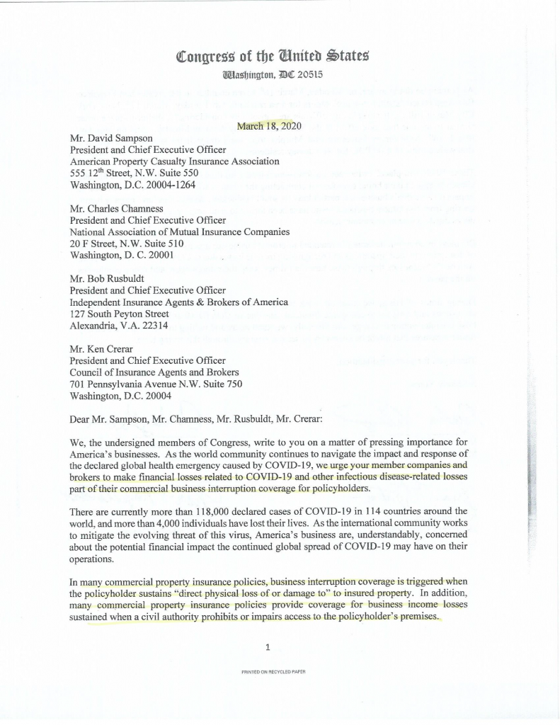 Congress of The United States March 18, 2020 Letter – BBH Law